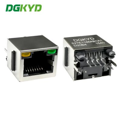 China RJ45 Vertical Connector with LED and Shield Industrial Ethernet Jack 8P8C 1x1 for sale