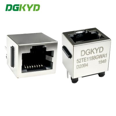 China RJ45 Vertical with Ear Mesh Port Shielded Feet 4.24mm Height No LED DGKYD52TE1188GWA1D20B4 for sale