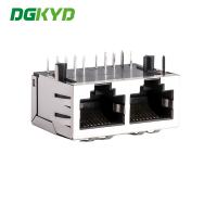 China RJ45 Dual Port Connector Without Filter Shielded 8P8C Right Angle Gold 6u DGKYD112B035HWA1D13 for sale