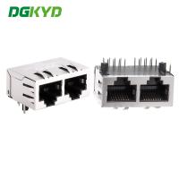 China RJ45 Dual Port Connector Without Filter Shielded 8P8C Right Angle Gold 6u DGKYD112B035HWA1D13 for sale