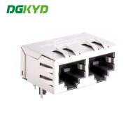 China RJ45 Dual Port Connector Without Filter Shielded 8P8C Right Angle Gold 6u DGKYD112B035HWA1D13 for sale
