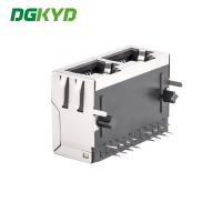 China RJ45 Dual Port Connector Without Filter Shielded 8P8C Right Angle Gold 6u DGKYD112B035HWA1D13 for sale