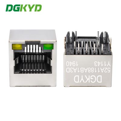 China RJ45 8P8C Shielded Single Port Connector Vertical Mesh Socket 1x1 with LED Yellow Green for sale