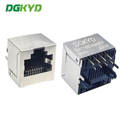 China DGKYD RJ45 8P8C Connector In Line 180 Degree Socket 52A Shielded Through Hole for sale