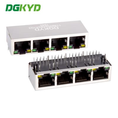 China Four cell RJ45 network connector with 100Mbps integrated Ethernet filter DGKYD114B002AB2A1D3 for sale