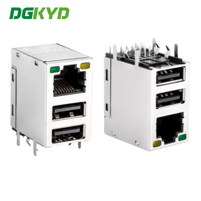 China RJ45 with dual USB 2.0 sockets, Gigabit network interface with shielded DGKYD711U2Q032AB2WD080 for sale