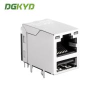 China Gigabit RJ45 Connector with USB 2.0 Socket Shielded 12P 8P8C Through Hole Gold 6u for sale