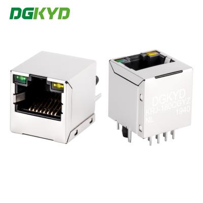 China 180 Degree Top Entry RJ45 Connector with Transformer PCB Mount 1x1 8P8C Shielded for sale