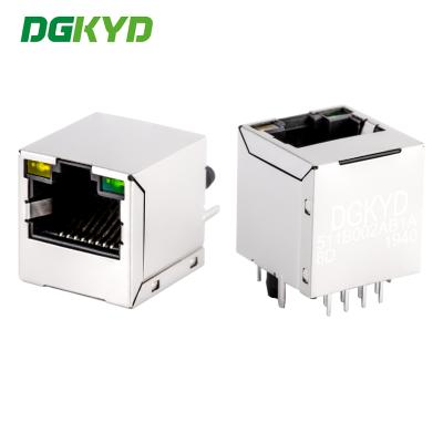 China Vertical RJ45 Socket with LED and Filter DGKYD511B002AB1A8D 8P8C 1x1 for sale