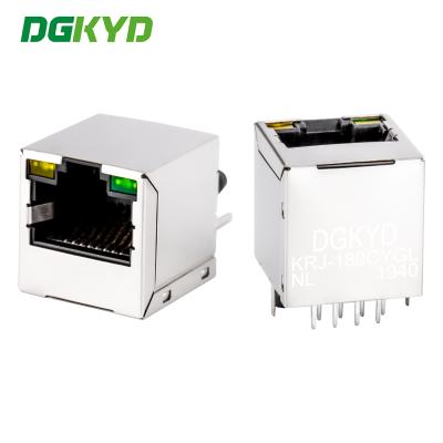 China Vertical 180 Degree Shielded RJ45 Connector Jack With Magnetics 8P8C 1x1 Gold 6u for sale