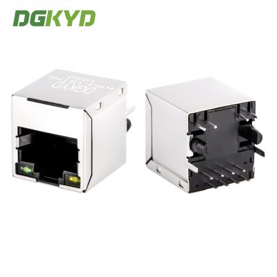 China KRJ-181NL 180 Degree CAT5e RJ45 Vertical Connector with Internal Magnetics and Dual LED Indicators - 8 Position 10/100BASE-T for sale