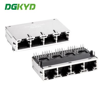 China 4 Port Gigabit RJ45 Modular Jack with Filter 1000BASE-T Industrial Ethernet Connector for sale