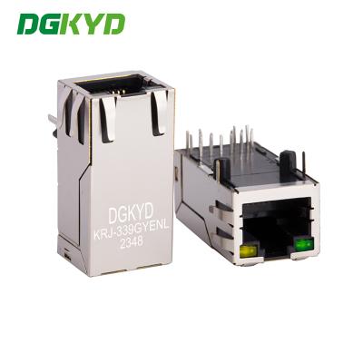China KRJ-339GYENL Single Port Gigabit RJ45 Connector with LED Strip 33.0mm Shielded Network Socket for sale