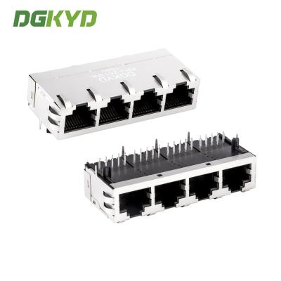 China Gigabit Network Socket 4-Port RJ45 Connector with 1000 BASE-TX Speed and Gold 6μ Plating - KRJ-2513NL for sale
