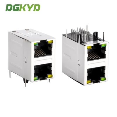China 100 Base-T Stacked 2 Port RJ45 Jack Module With Magnetic Right Angle Ethernet Filter for sale