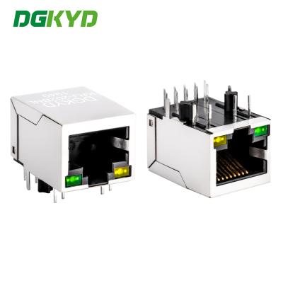 China Single Port Gigabit Ethernet 10 Pins PCB Shielded RJ45 Modular Jack with Green/Yellow LED for sale