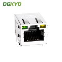 China RJ45 Modular Jack with Gold Plating 6u Single Port and LED for PCB Applications for sale