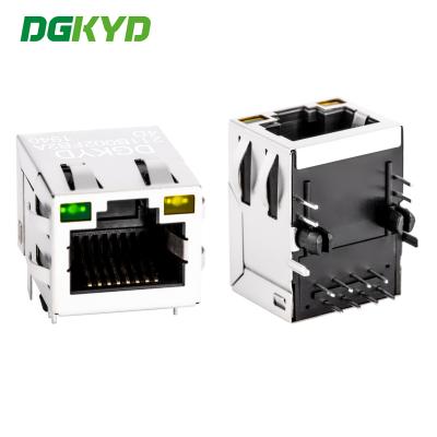 China RJ45 Modular Jack with Gold Plating 6u Single Port and LED for PCB Applications for sale