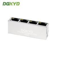 China Metal Shielded Four Port RJ45 Modular Jack 1000 Base-Tx with LED and PCB Mount for sale