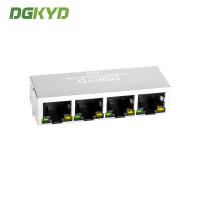 China Metal Shielded Four Port RJ45 Modular Jack 1000 Base-Tx with LED and PCB Mount for sale