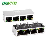 China Metal Shielded Four Port RJ45 Modular Jack 1000 Base-Tx with LED and PCB Mount for sale