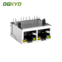 China Multi-Port 1X2 RJ45 Connector with Gigabit Integrated Filter and 10-Pin Gold Plated Contact Pins for sale