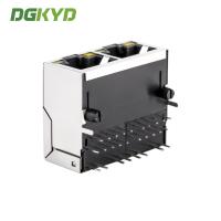 China Multi-Port 1X2 RJ45 Connector with Gigabit Integrated Filter and 10-Pin Gold Plated Contact Pins for sale