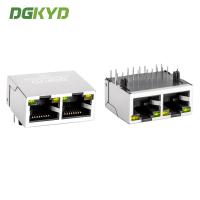 China Multi-Port 1X2 RJ45 Connector with Gigabit Integrated Filter and 10-Pin Gold Plated Contact Pins for sale
