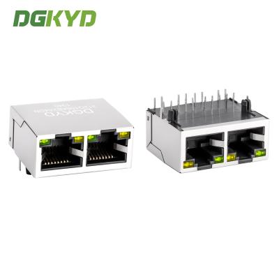 China Multi-Port 1X2 RJ45 Connector with Gigabit Integrated Filter and 10-Pin Gold Plated Contact Pins for sale