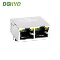 China Multi-Port 1X2 RJ45 Connector with Gigabit Integrated Filter and 10-Pin Gold Plated Contact Pins for sale