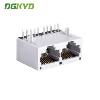 China 1X2 Port Configuration RJ45 PCB Connector with Gold Plating 6u and Right Angle PCB Mount for Communication for sale