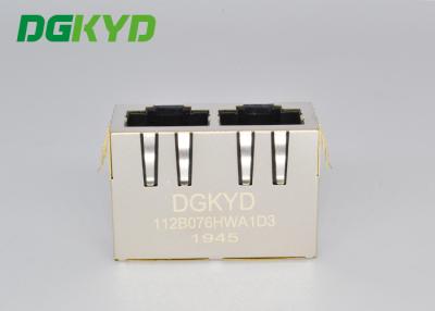 China 1x2 RJ45 Network Connector with Shielded Head-Down Transformer - 100M BASE-T, 8 Position Double Port for sale