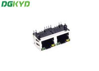 China Double Port 180 Degree RJ45 Connector TAB UP PA66 Housing 1x2 8P8C with LED for sale