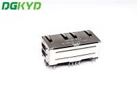 China Double Port 180 Degree RJ45 Connector TAB UP PA66 Housing 1x2 8P8C with LED for sale