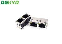 China Double Port 180 Degree RJ45 Connector TAB UP PA66 Housing 1x2 8P8C with LED for sale