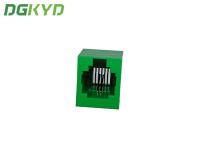 China RJ12 Single Port 2-Pin Connector Jack - Green PBT Housing, 180° Right Angle PCB Mount, 6 Positions for sale