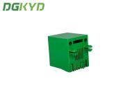 China RJ12 Single Port 2-Pin Connector Jack - Green PBT Housing, 180° Right Angle PCB Mount, 6 Positions for sale