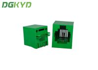China RJ12 Single Port 2-Pin Connector Jack - Green PBT Housing, 180° Right Angle PCB Mount, 6 Positions for sale