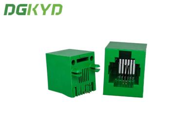 China RJ12 Single Port 2-Pin Connector Jack - Green PBT Housing, 180° Right Angle PCB Mount, 6 Positions for sale