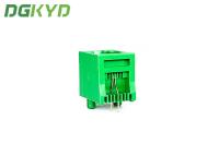 China RJ12 Single Port 2-Pin Connector Jack - Green PBT Housing, 180° Right Angle PCB Mount, 6 Positions for sale