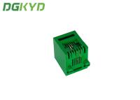China RJ12 Single Port 2-Pin Connector Jack - Green PBT Housing, 180° Right Angle PCB Mount, 6 Positions for sale