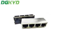 China Metal Shielded Cat 5 Four Port RJ45 Modular Jack 1000 Base-TX with 350uH Inductance and 2250VDC Rating for sale