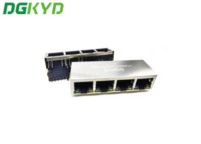 China Metal Shielded Cat 5 Four Port RJ45 Modular Jack 1000 Base-TX with 350uH Inductance and 2250VDC Rating for sale