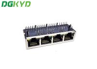 China Metal Shielded Cat 5 Four Port RJ45 Modular Jack 1000 Base-TX with 350uH Inductance and 2250VDC Rating for sale