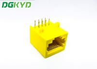 China PBT Yellow RJ45 Connector 8-Position Single Port PCB Mount for 10/100/1000BASE-T Networks for sale