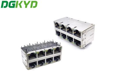 China Shielded 2x4 Multiport RJ45 Female PCB Connector with Integrated Transformer - 8 Port Gigabit Ethernet 265°C Solder for sale