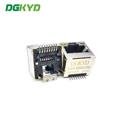 China RJ45 Network Port Connector 1X1 8P8C SMD LCP with LED 10/100/1000BASE-T for sale