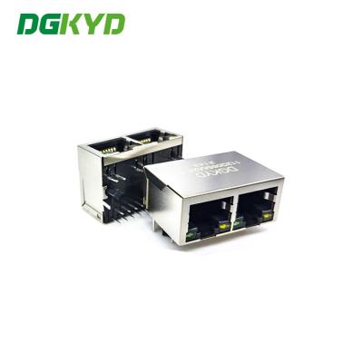 China 1x2 Port 1000M RJ45 Multiple Port Connectors Socket With LED Light for sale