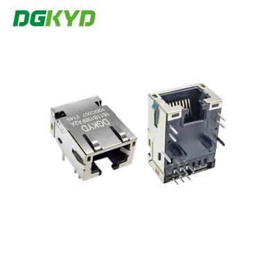 China 90 Degrees Shielded 6Pin Cat6 RJ45 Single Port Connector with 350μH Inductance and 2250VDC Rating for sale