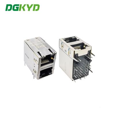 China 10-Port Gigabit Ethernet Filter Connector with LED Indicators - 2×1 Stacked Configuration, Gold Plating Options 6μ-50μ for sale